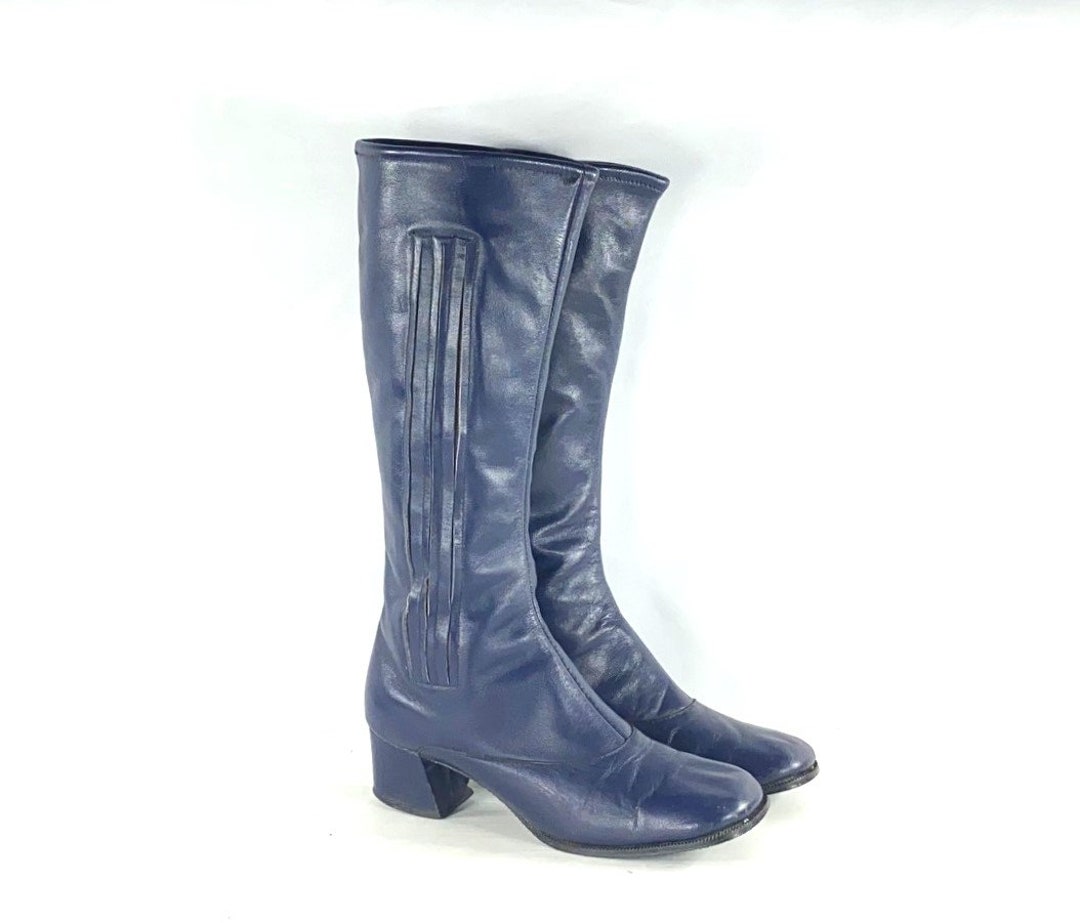 1960s Mod Blue Vinyl Winter Boots - Size 6 - 1960s Winter Boots - 1960s ...