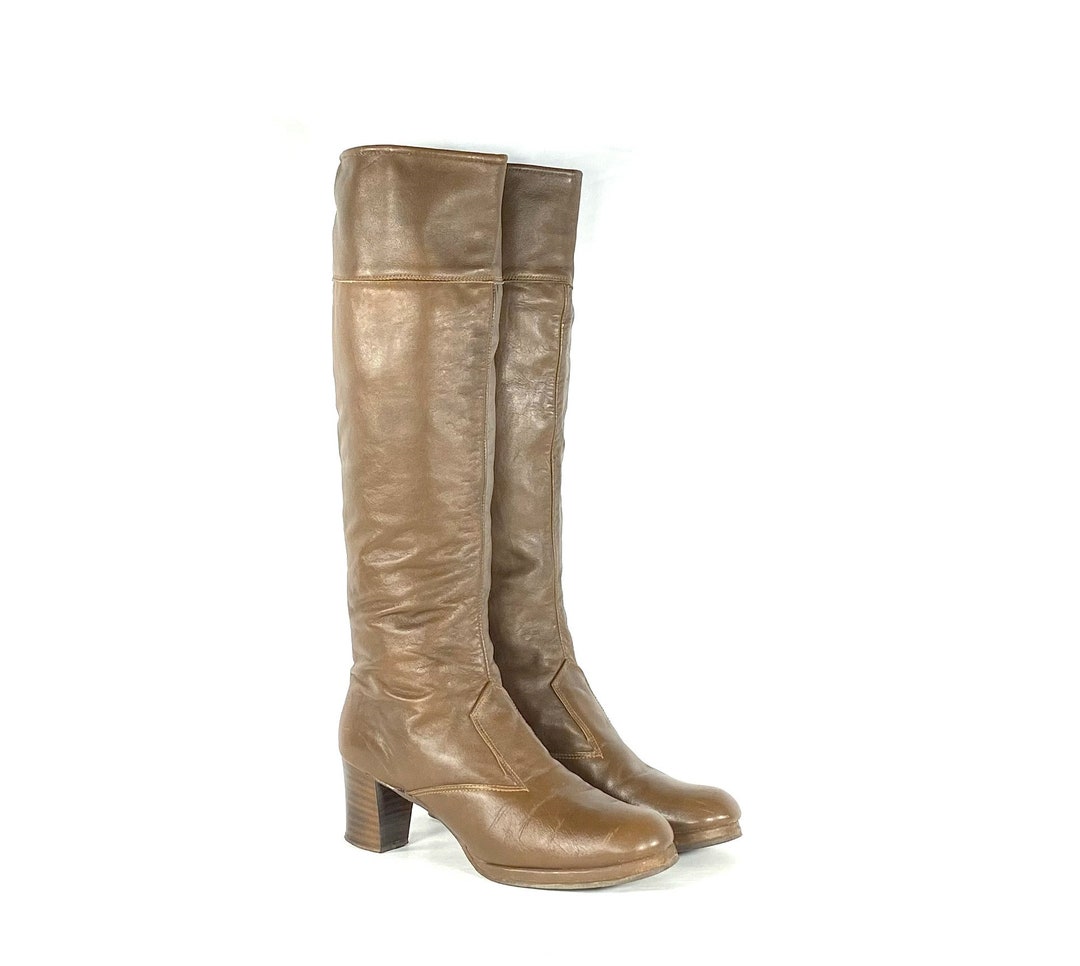 1970s Brown Leather Platform Boots - Size 7 - 70s Leather Boots - 1970s ...
