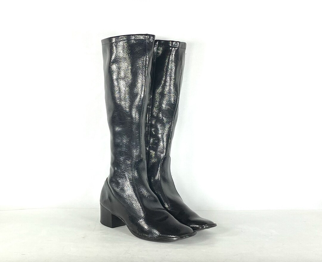 1960s Black Vinyl Go Go Boots - Size 7 - 1960s Black Gogo Boots - 1960s ...