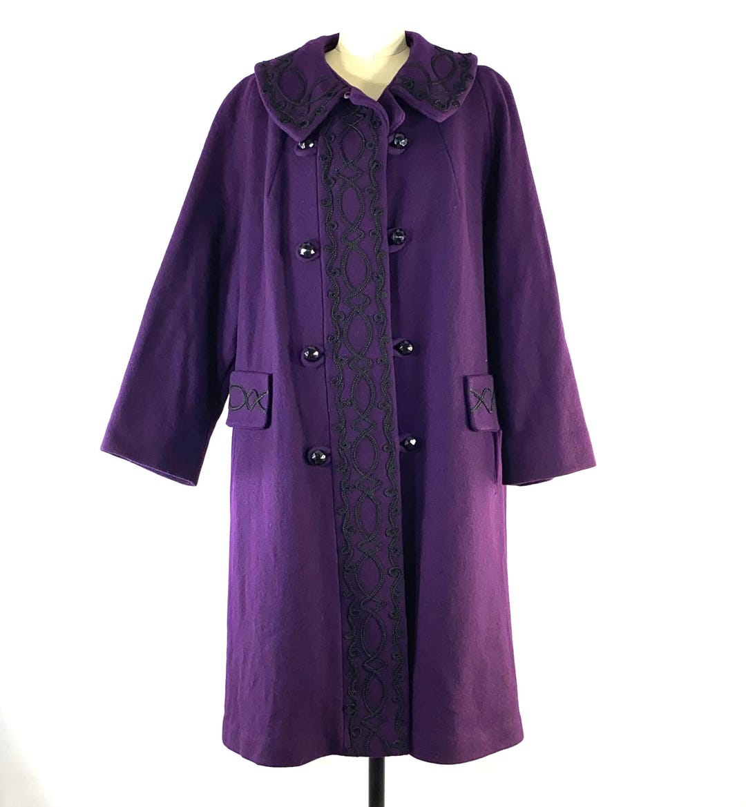 1950s Purple Wool Overcoat: Vintage Soutache Winter Coat, Large - Etsy