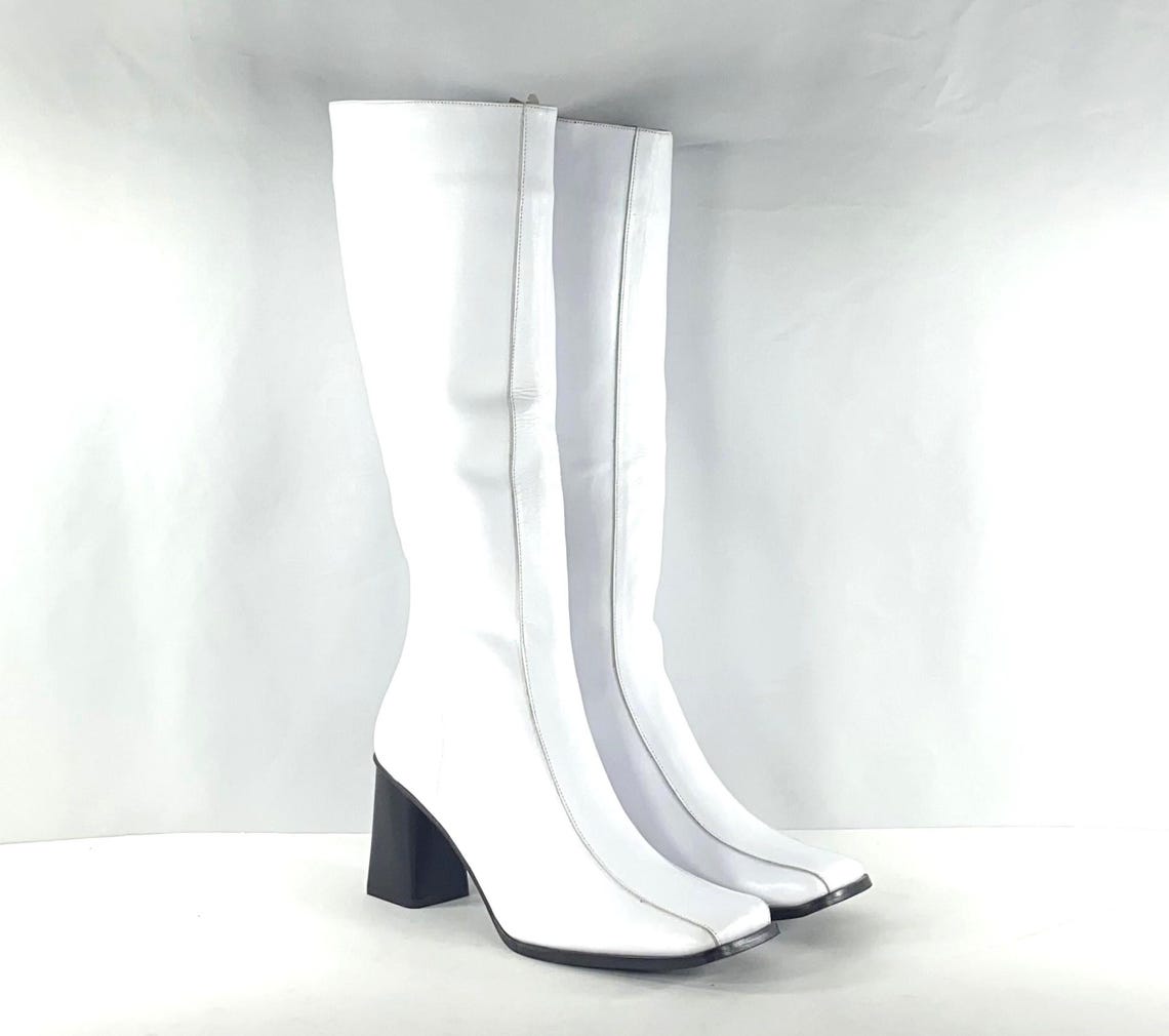 Handmade 1960s Mod Go-go Boots - All Sizes - White Leather - Cuban Heel ...