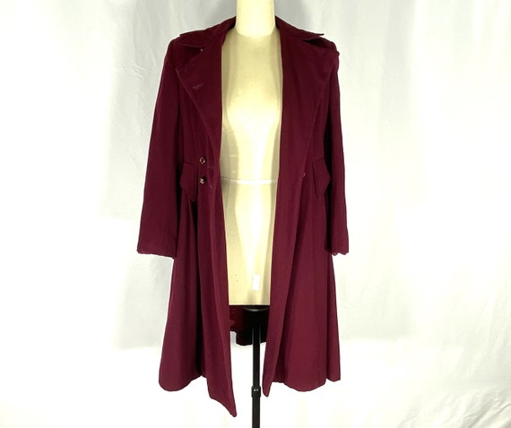 1970s wool overcoat - size small petite - 1970s burgu… - Gem