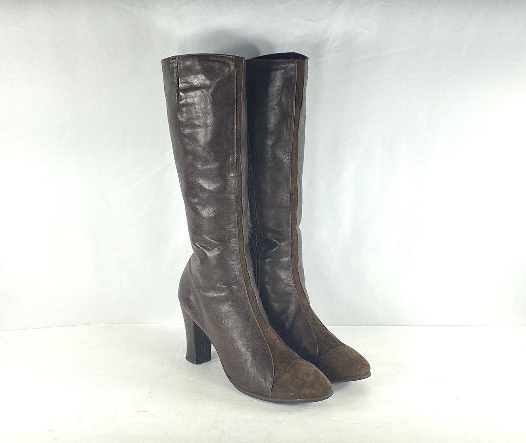 1970s Brown Leather and Suede Boots - Size 11 Narrow - 70s Leather ...