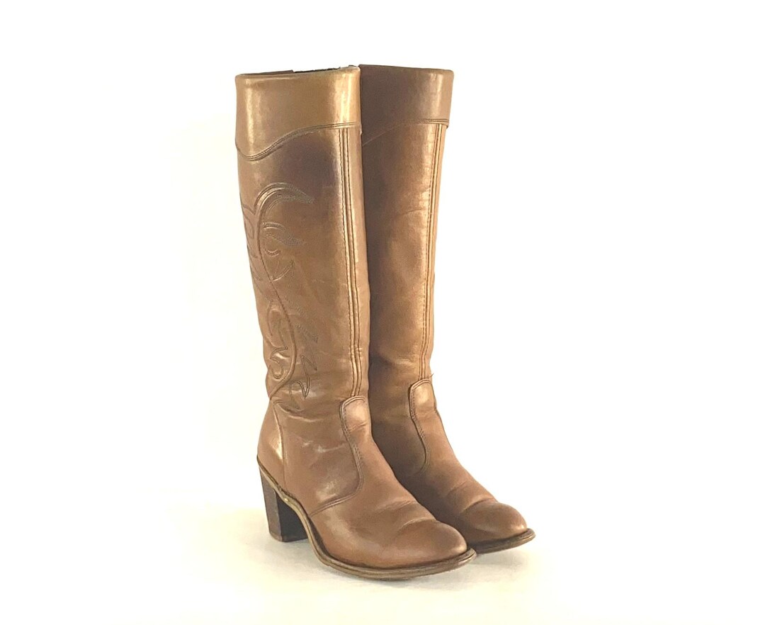 1970s Western Boots - Size 7 - 70s Leather Boots - 1970s Brown Leather ...