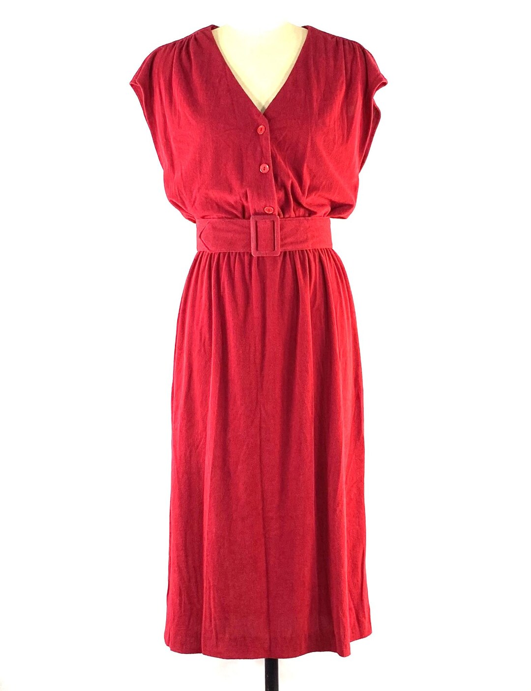 1970s Red Terry Cloth Sheath Dress With Belt - Medium - Etsy