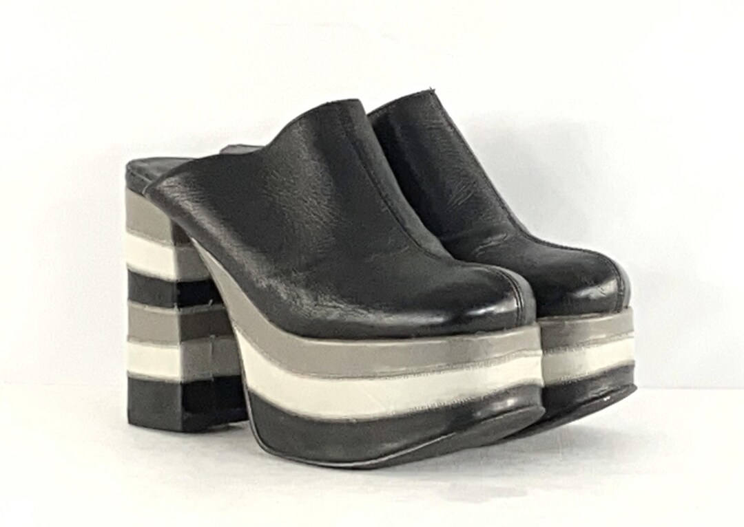 1990s El Dantes Platform Mules - Size 7.5 - Vegan- 1990s Black and Grey ...