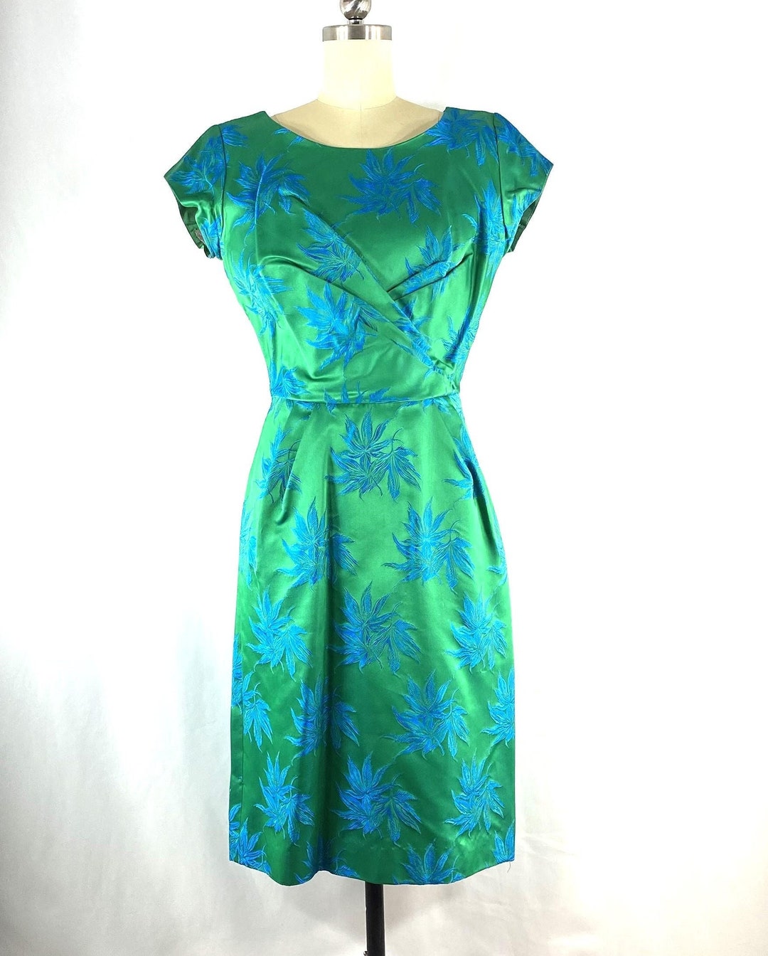 1950s Vintage Atomic Dress Small to Medium 1950s Green and Blue Satin ...