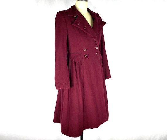 1970s wool overcoat - size small petite - 1970s burgu… - Gem