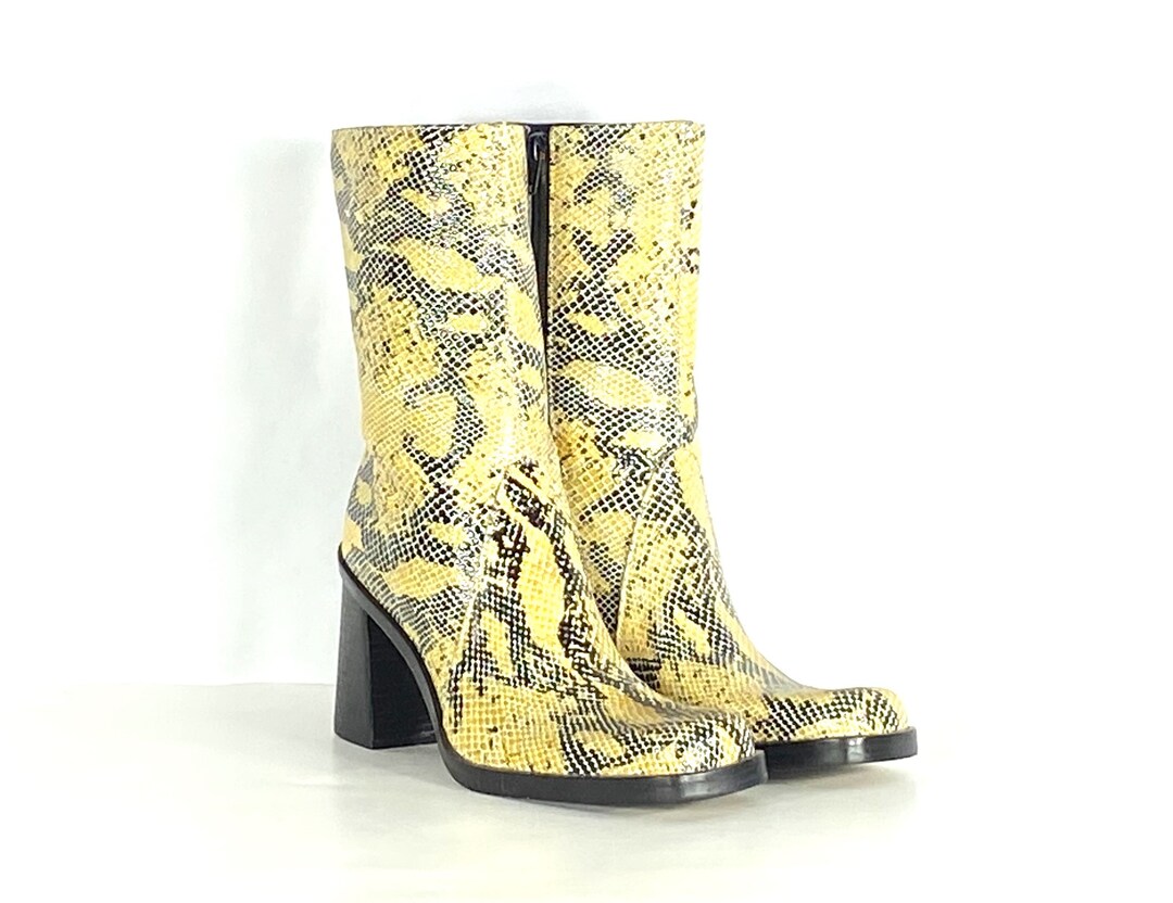1990s Faux Python Boots Size 8 1990s Python Ankle Boots 1990s Yellow ...