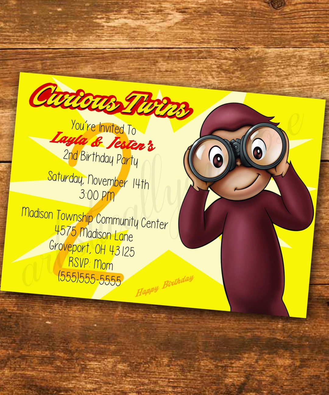 Curious George Inspired Custom Invitation - Etsy