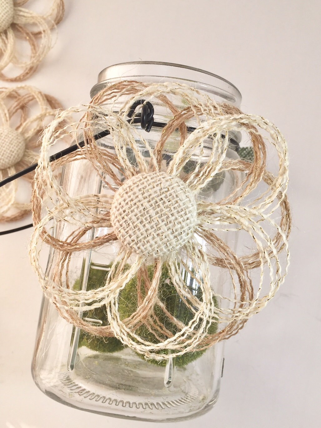 Cream Sparkle and Natural Burlap Flower Set of 6 Rustic | Etsy