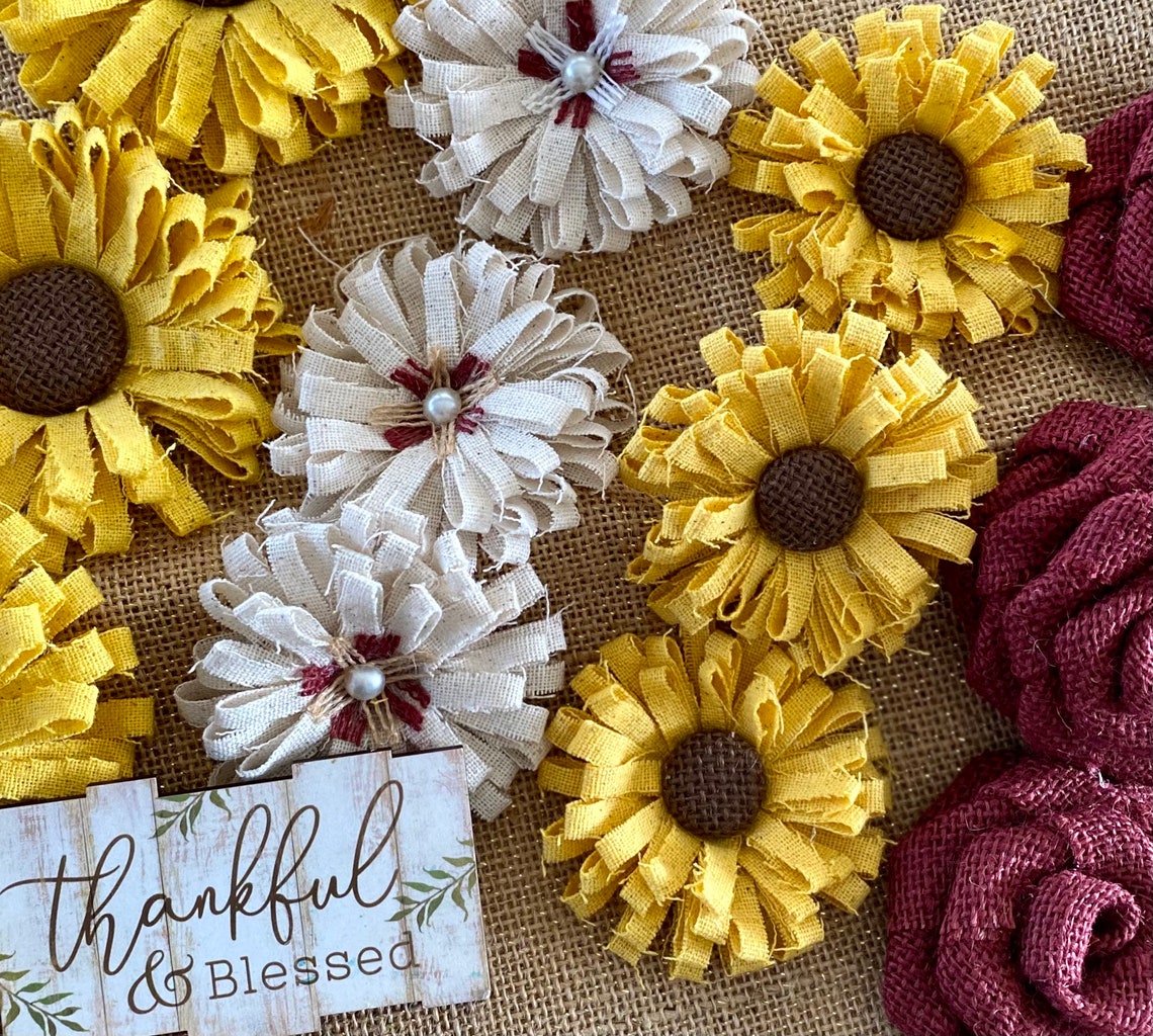 Sunflower and Maroon Flower Set of 12 Farmhouse Decor - Etsy