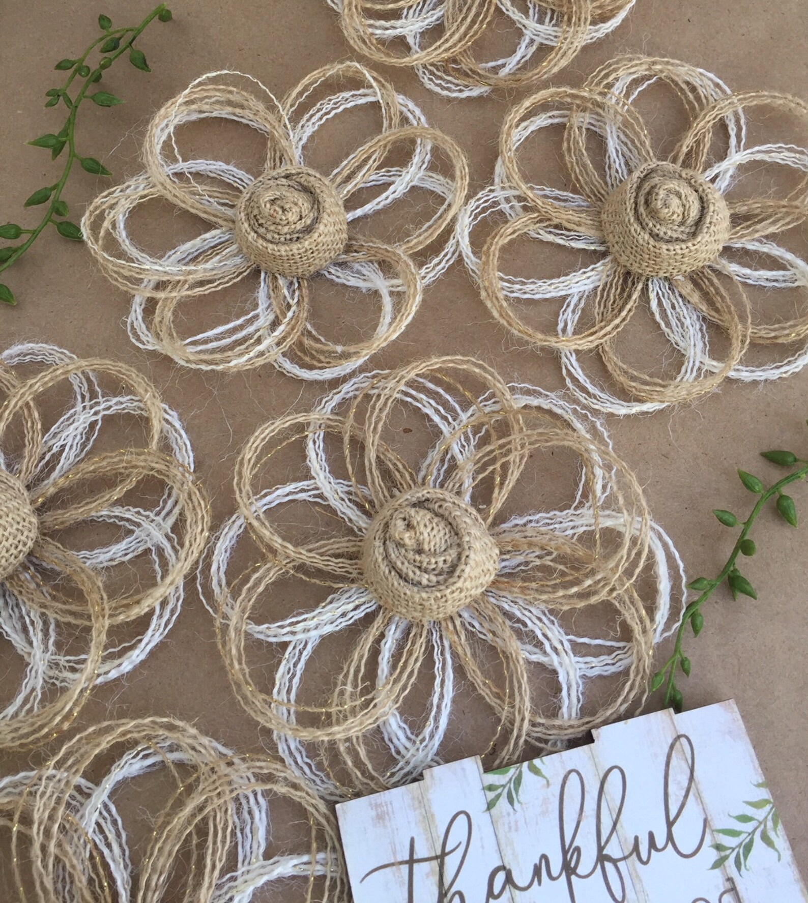 Set of 6 Burlap Flowers Rustic, Farmhouse, Barn, Outdoor, Country ...