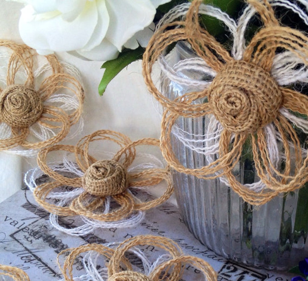 Set of 6 Burlap Flowers Rustic, Farmhouse, Barn, Outdoor, Country ...