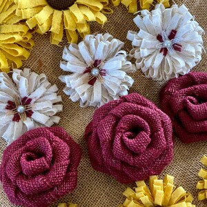 Sunflower and Maroon Flower Set of 12, Farmhouse Decor, Farmhouse ...