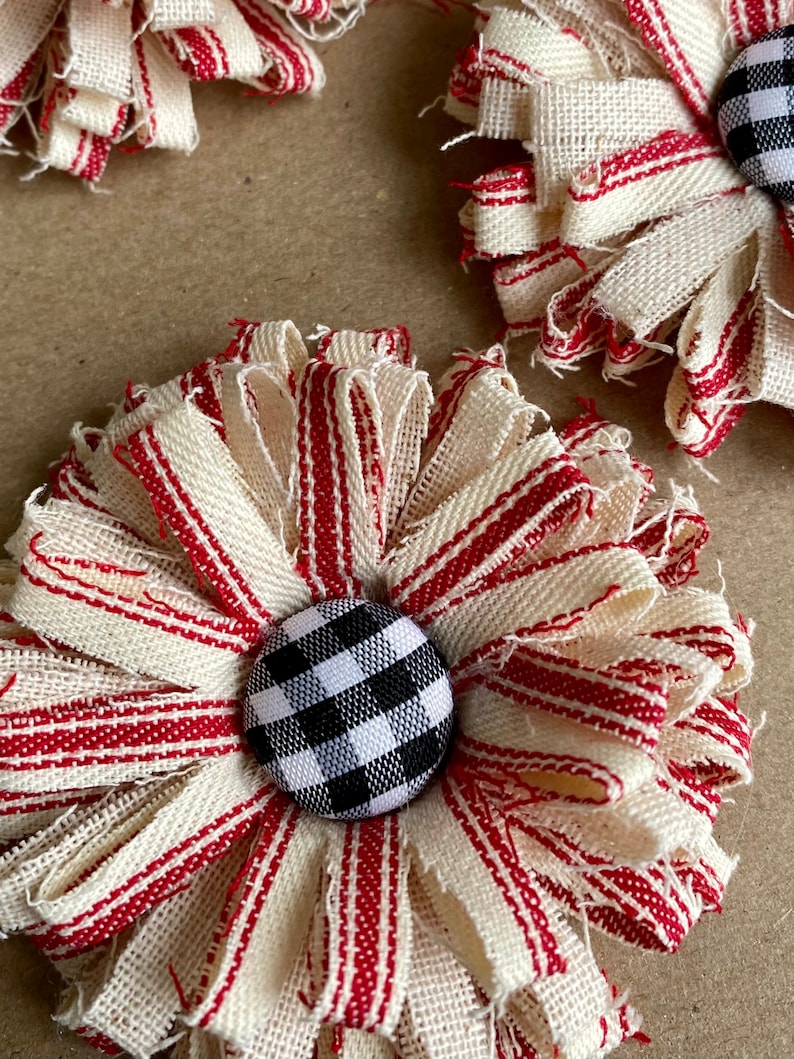 Red and White Shabby Flower With Buffalo Check Center | Etsy