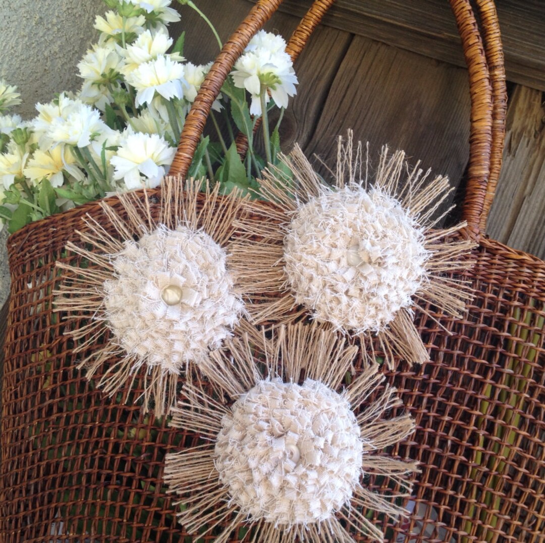Shabby Chic Burlap Flower Set of 3 - Shabby Chic - Rustic - Country ...