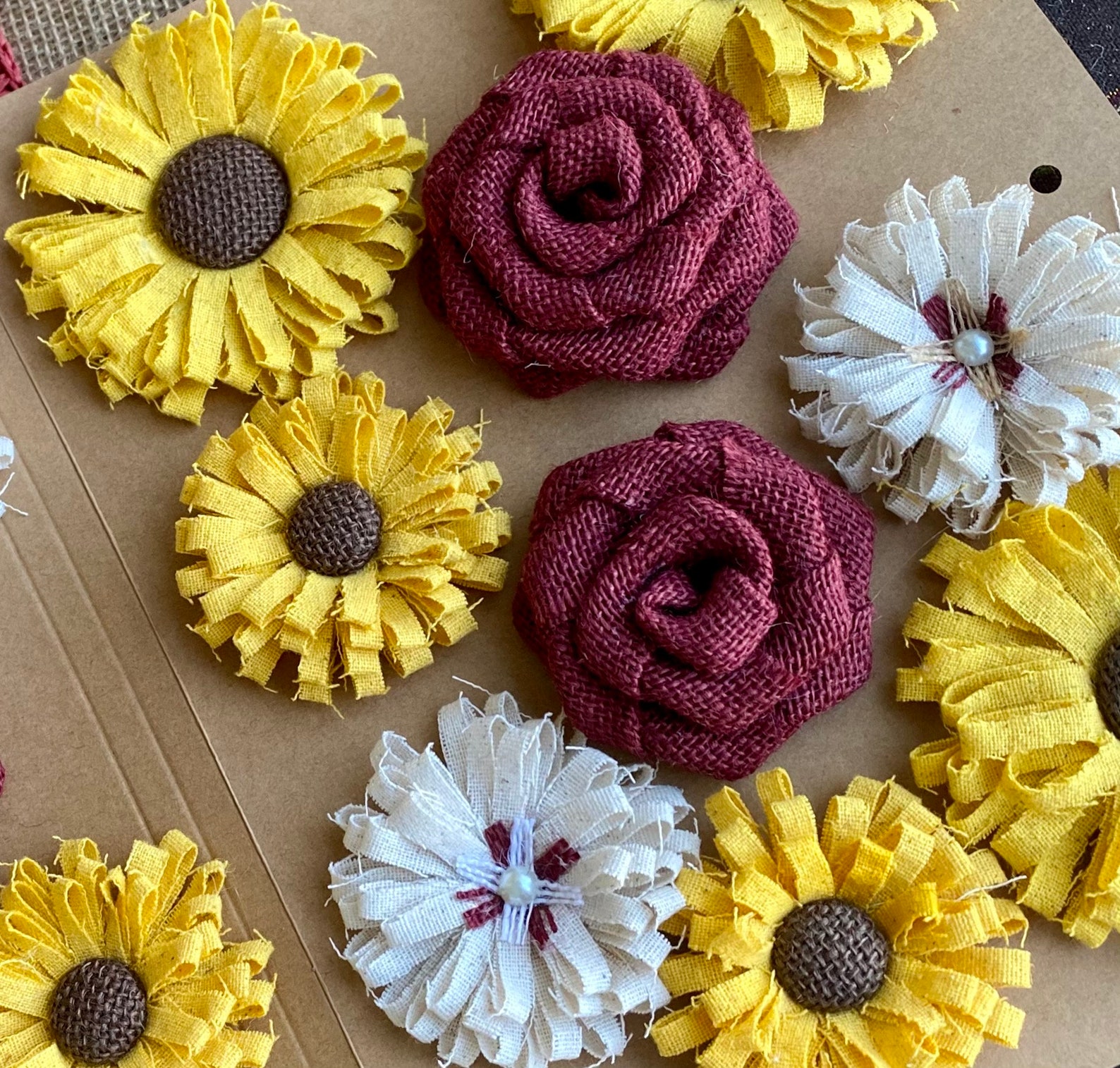 Sunflower and Maroon Flower Set of 12 Farmhouse decor | Etsy