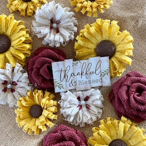 Sunflower and Maroon Flower Set of 12, Farmhouse Decor, Farmhouse ...