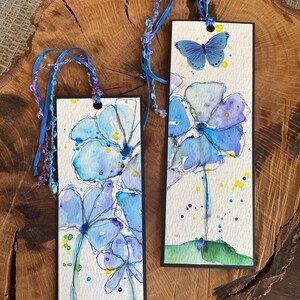 Blue Flower Watercolor Bookmark Set - Etsy