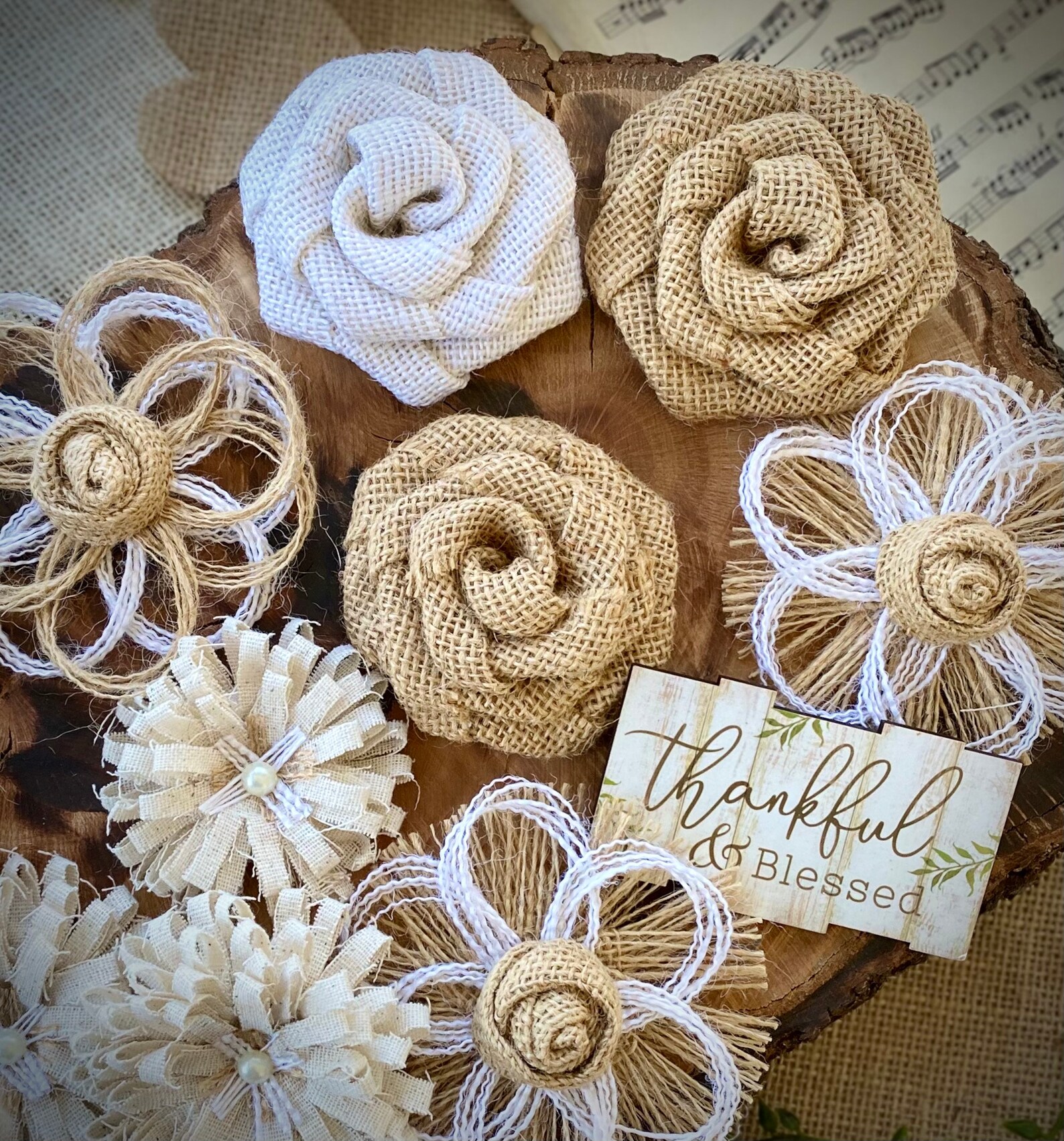 Burlap Flower Set of 10 Farmhouse Home Decor Rustic Home - Etsy