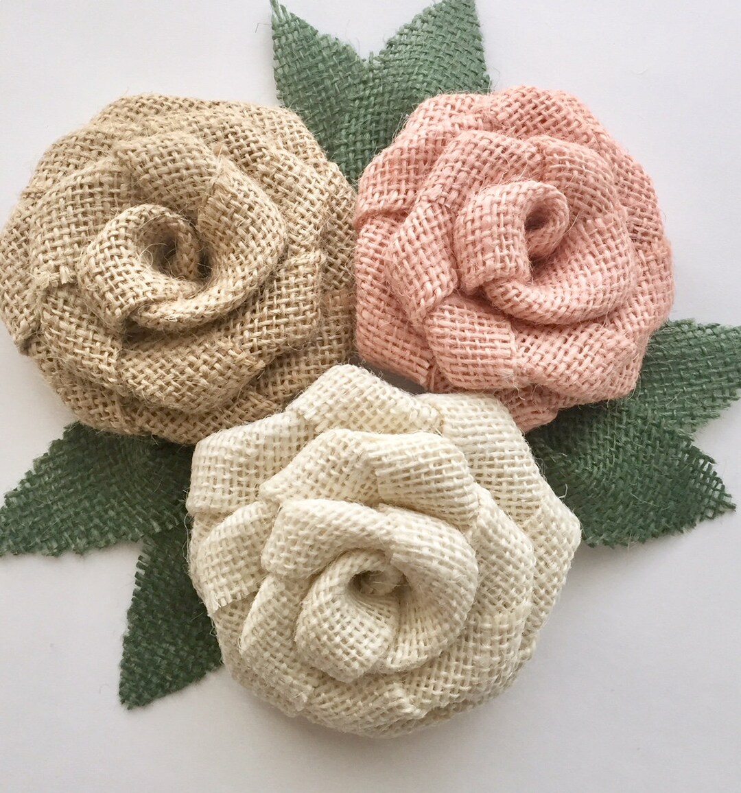 Burlap Flower Trio - Burlap Flowers, Rustic Wedding, Woodland ...