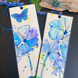 Blue Flower Watercolor Bookmark Set - Etsy