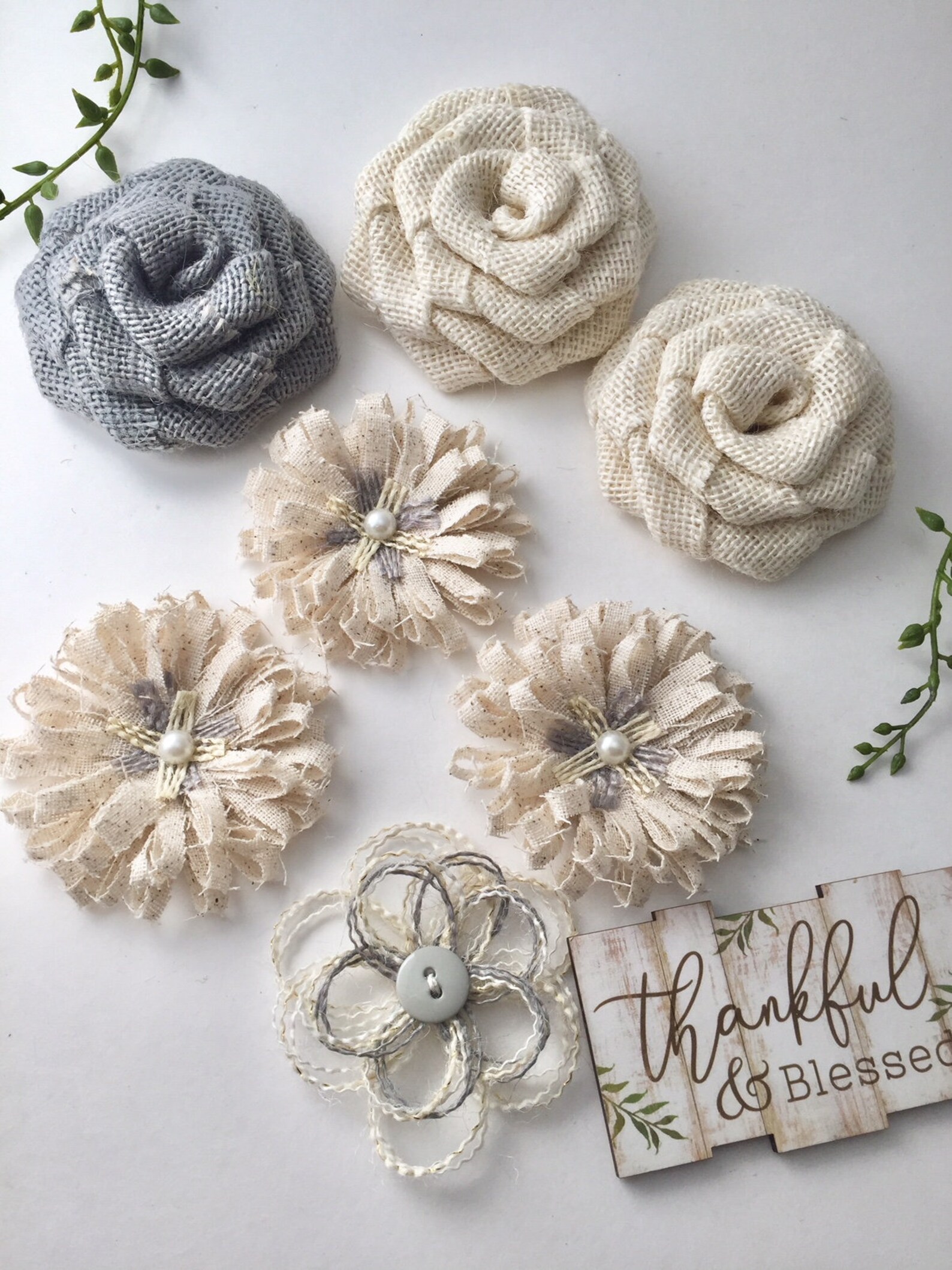 Gray Burlap Flower Set of 7 Grey Burlap Rustic Wedding | Etsy