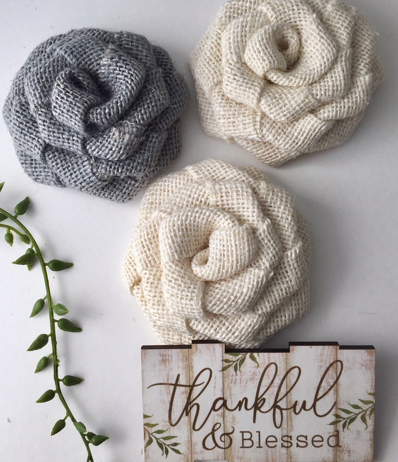 Gray Burlap Flower Set of 7 Grey Burlap Rustic Wedding | Etsy