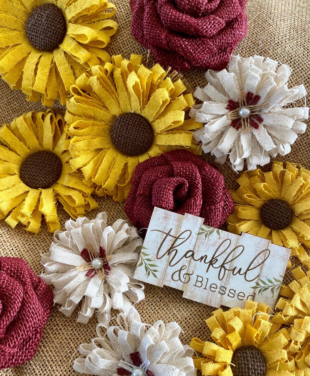 Sunflower and Maroon Flower Set of 12, Farmhouse Decor, Farmhouse ...