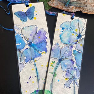 Blue Flower Watercolor Bookmark Set - Etsy