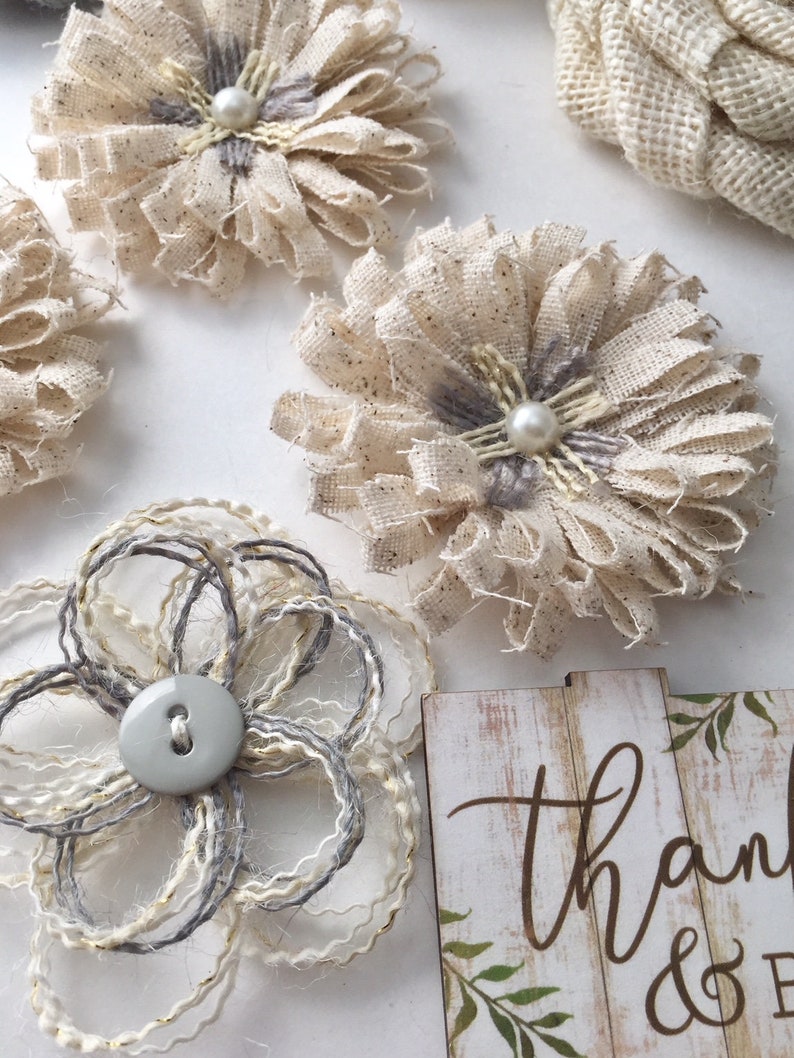 Gray Burlap Flower Set of 7 Grey Burlap Rustic Wedding | Etsy