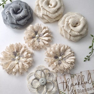 Gray Burlap Flower Set of 7 Grey Burlap Rustic Wedding | Etsy