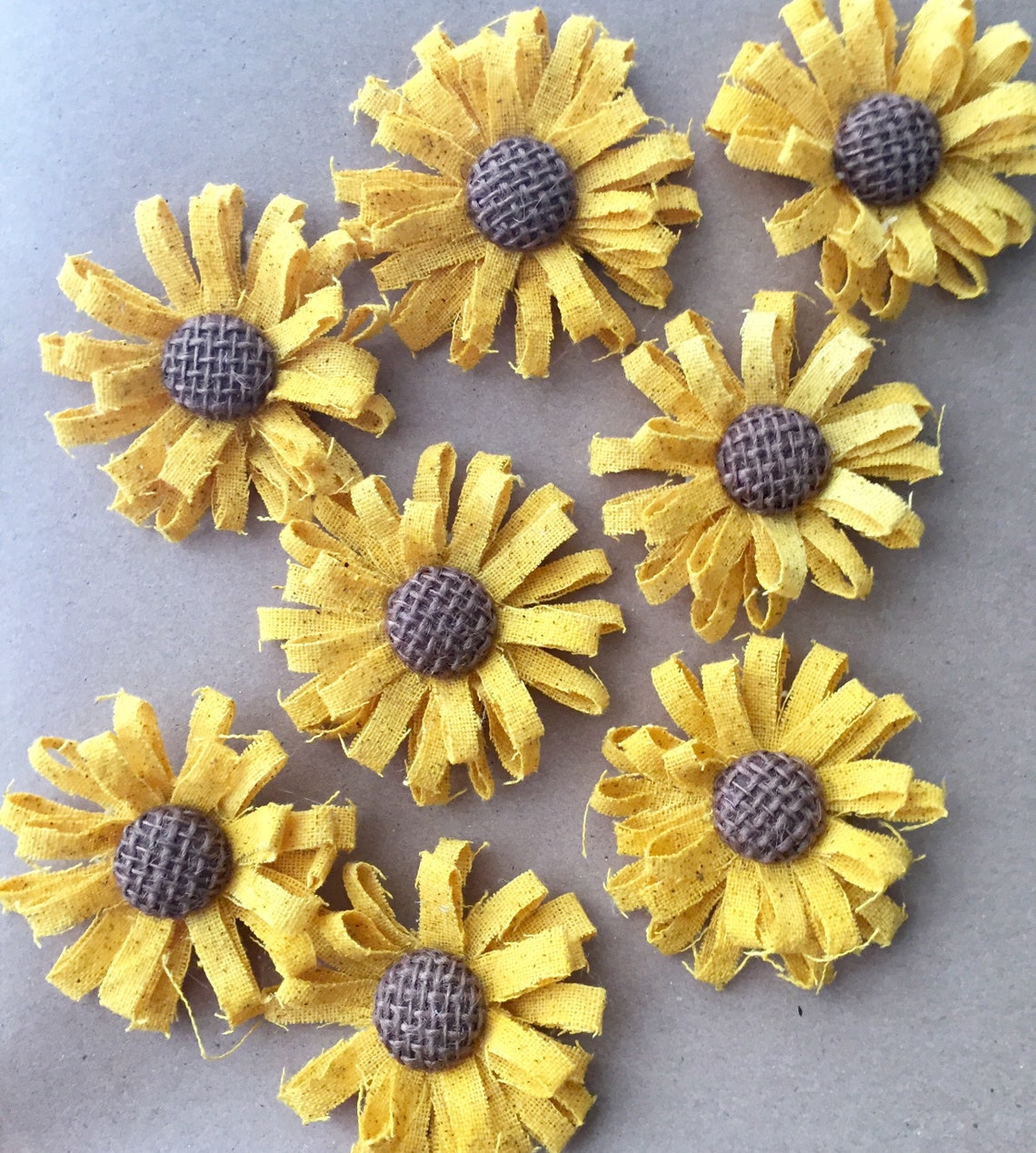 Mini Sunflowers 3 with Chocolate Brown Burlap Centers | Etsy