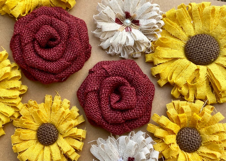 Sunflower and Maroon Flower Set of 12 Farmhouse decor | Etsy
