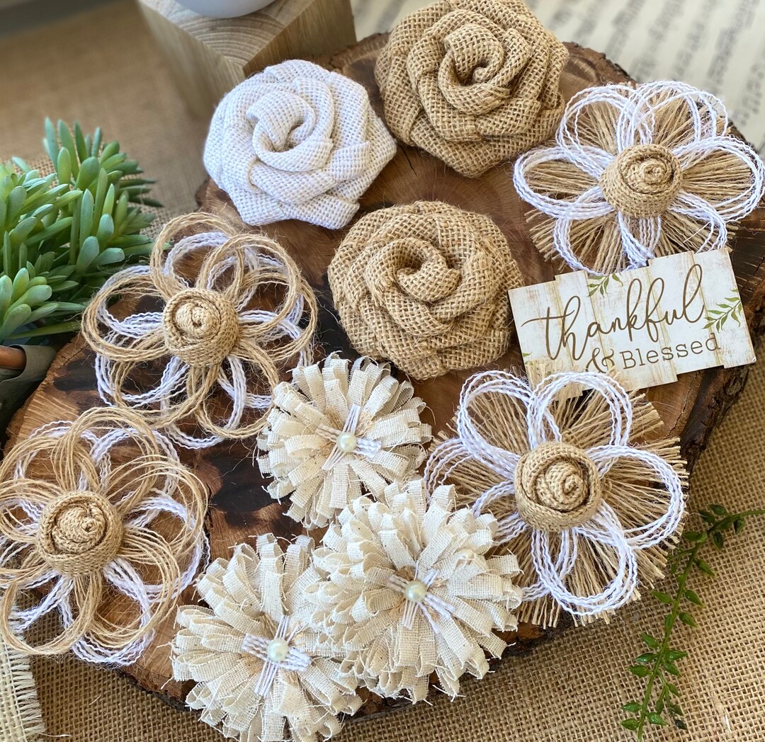 Burlap Flower Assortment Set of 10 Shabby Chic Rustic - Etsy