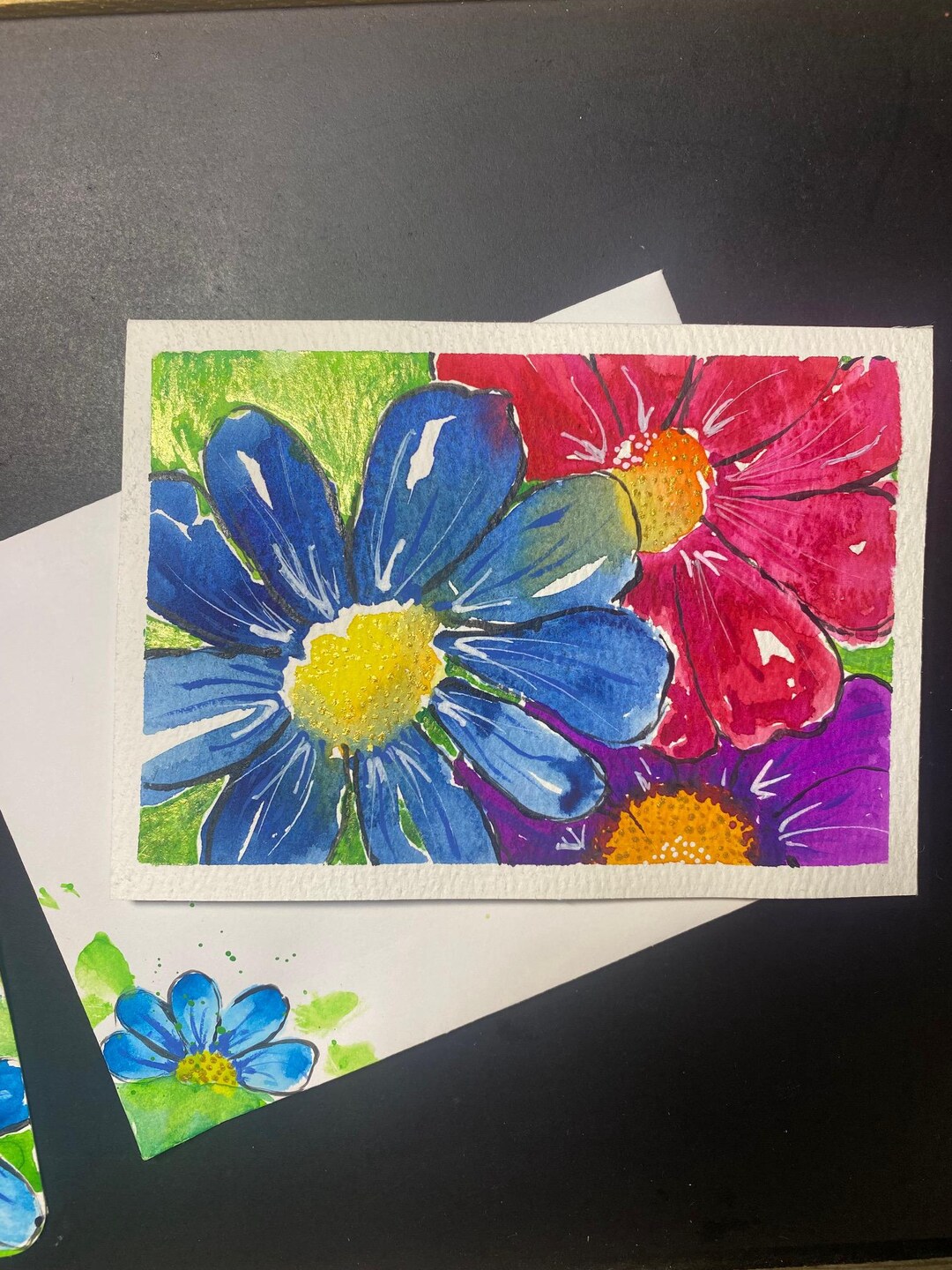Original Watercolor Floral Note Card, Loose Bold Flowers, OOAK Hand ...