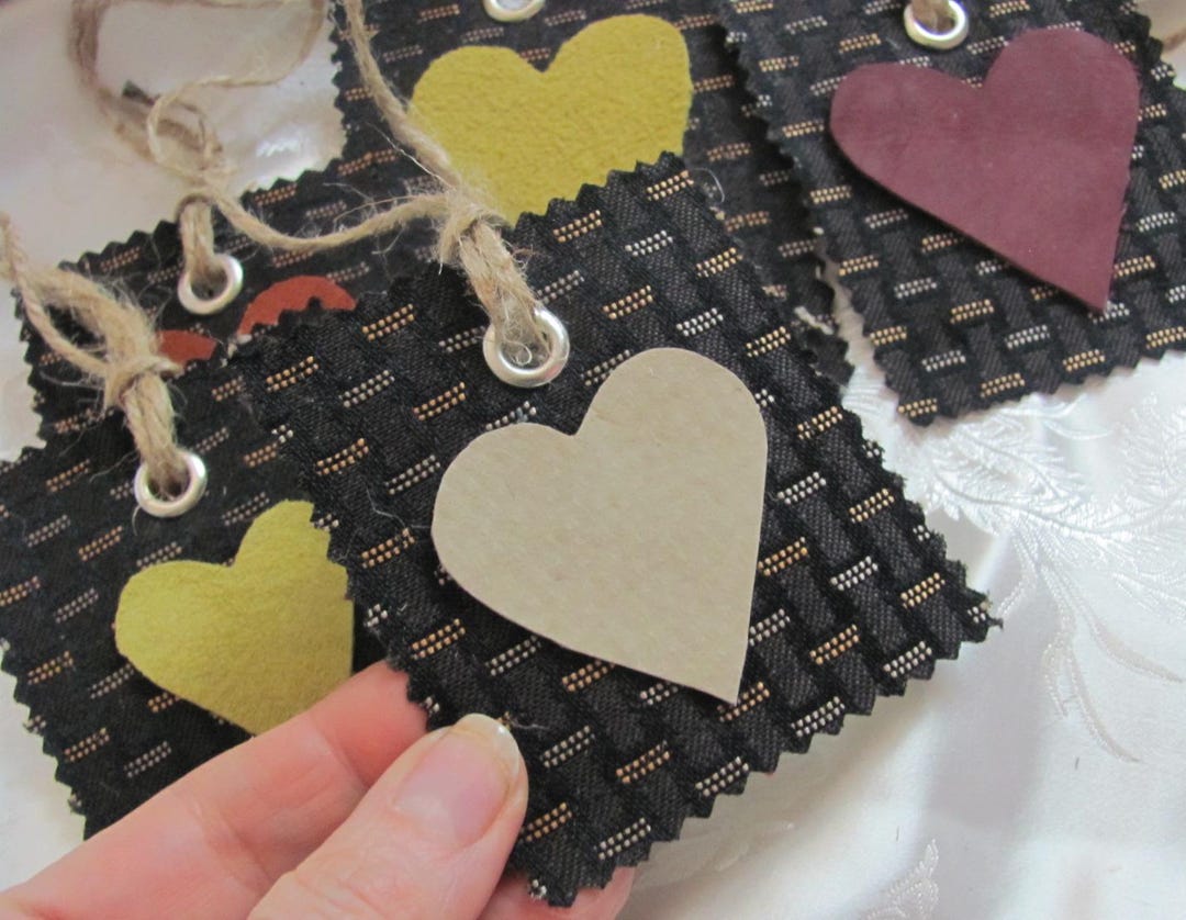 Set of 5 Gift Hang Tags With String - Handmade Fabric & Leather ...