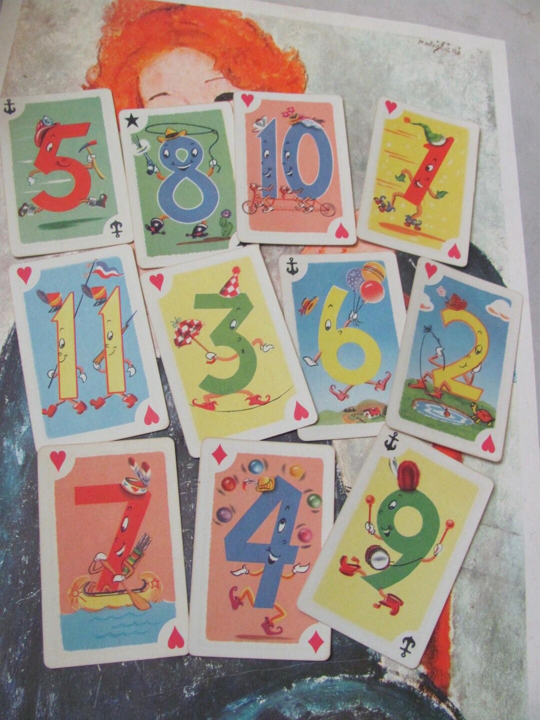 Set of 11 Crazy Eights Playing Cards Numbers 1-11 // Vintage Cards Game ...