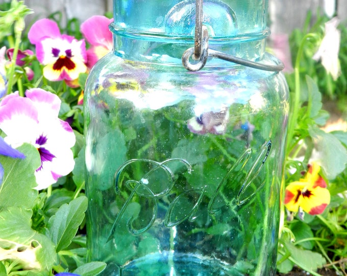 Blue Wire Side Ball Mason Jar With Glass Lid - Etsy