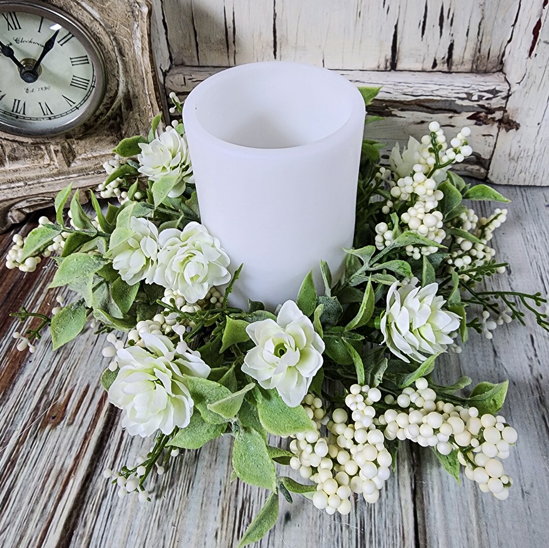 Cream Hops Flower and Berries Pillar Candle Ring - Etsy