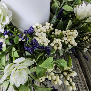 Cream Hops Purple Flowers and Berries Pillar Candle Ring - Etsy