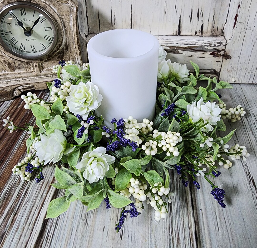 Cream Hops Purple Flowers and Berries Pillar Candle Ring - Etsy