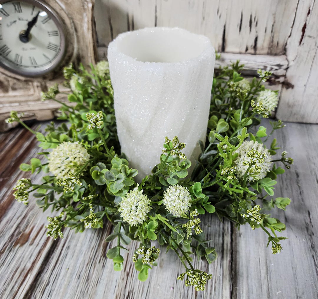 Ivory Globe Flower Pillar Candle Ring Farmhouse Home Decor - Etsy