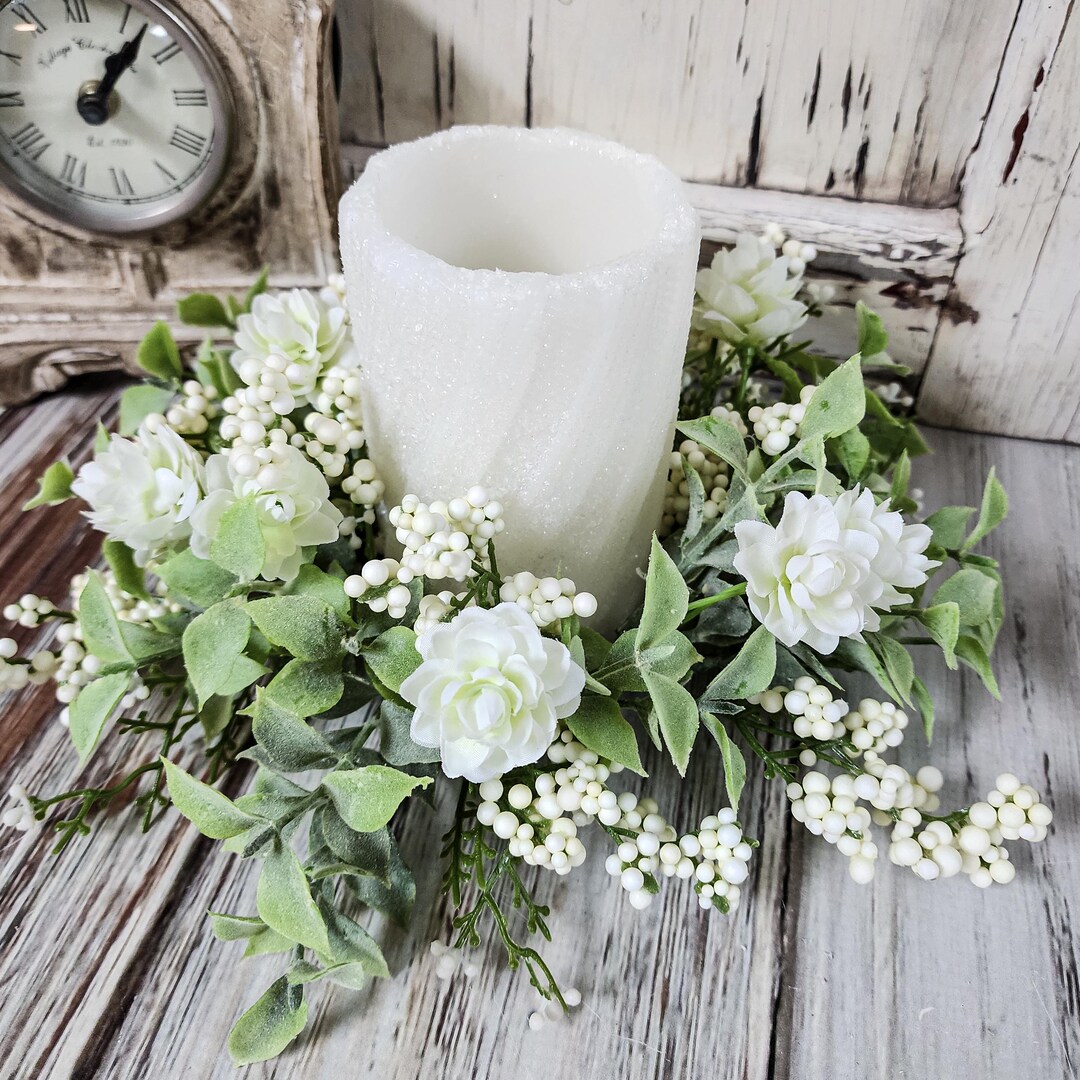 Cream Hops Flower and Berries Pillar Candle Ring - Etsy