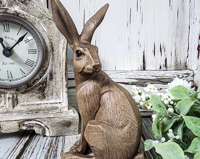 Brown Wood Look Sitting Rabbit Figurine - Etsy