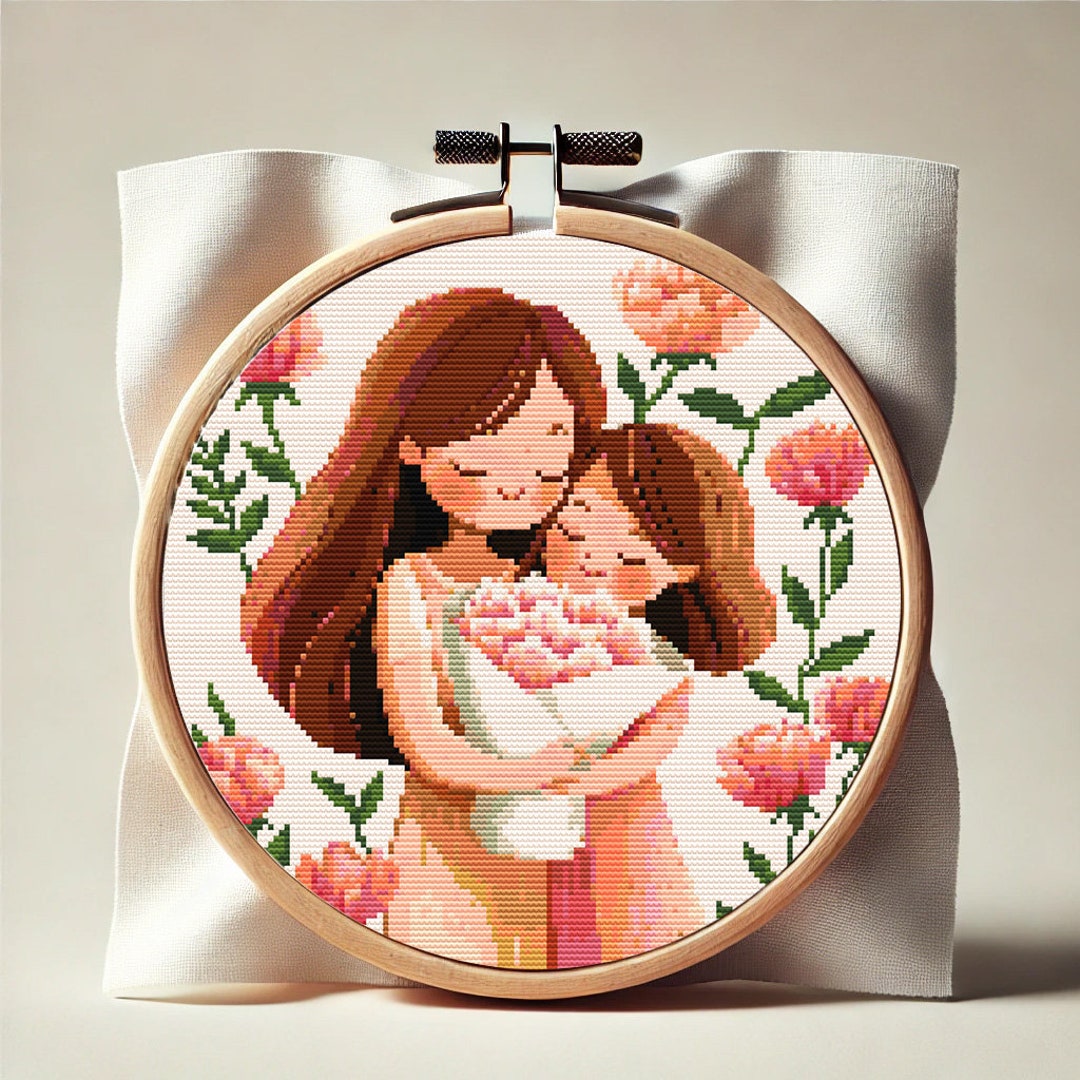 Mother and Daughter Cross Stitch Pattern: Modern Floral Design (PDF) - Etsy