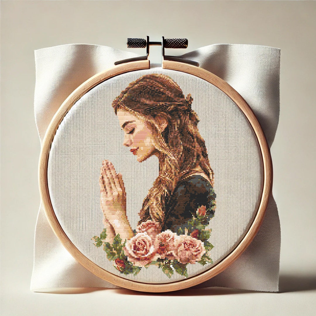 Praying Woman Cross Stitch Pattern: Floral Beauty (PDF) - Etsy