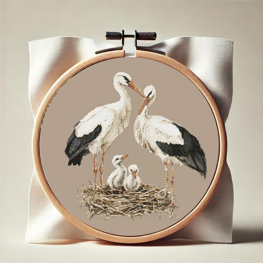 Stork Cross Stitch Pattern (PDF) "stork Family" | Easy to Follow | Baby ...
