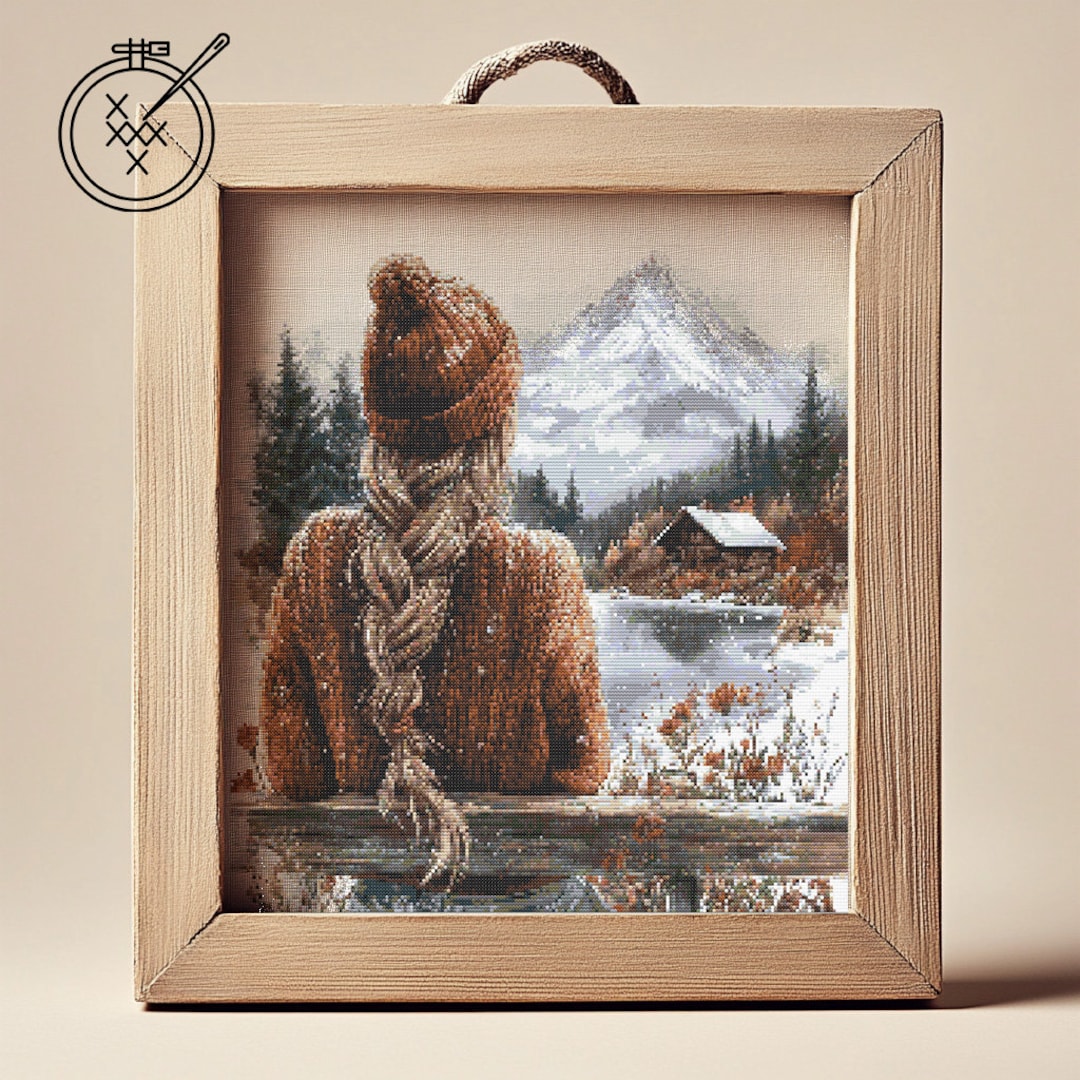 Mountain View Cross Stitch Pattern PDF | Girl Overlooking Mountains ...